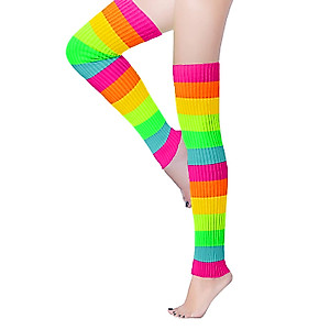 v28 Women 80s Party Warm Costume Marathon Knit Long Socks Leg Warmers（T60-color 1）