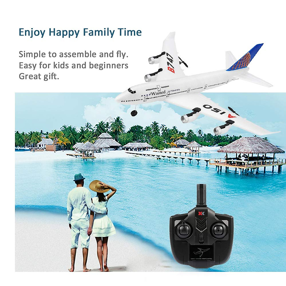 GoolRC Wltoys A150 RC Plane, Airbus B747 Model Plane, 3CH EPP 2.4G Remote Control Airplane RTF Toy for Kids and Adults