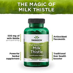 Swanson Milk Thistle-Herbal Liver Support Supplement-Natural Formula Helping to Maintain Overall Health & Wellbeing-(100 Capsules, 500mg Each)