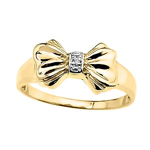 Unique 10k Yellow Gold Diamond Ribbon Bow Tie Ring (Size 8)
