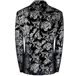 MAGE MALE Men's Dress Party Floral Suit Jacket Notched Lapel Slim Fit Two Button Stylish Blazer Black with Silver
