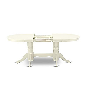 East West Furniture VADO7-LWH-W 7Pc Dinette Set Includes a 59/76.4 Inch Oval Dining Table with Butterfly Leaf and 6 Wood Seat Kitchen Chairs, Linen White Finish