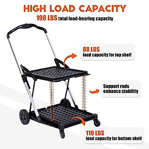 Shopping Supermarket Cart - Mobile Folding Grocery Cart with 360 Rolling Swivel Wheels, Multi-Use Functional Collapsible Carts with 1 Storage Crate