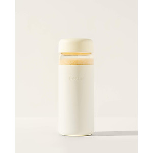 W&P Porter Glass Wide Mouth Bottle w/ Protective Silicone Sleeve | Cream 16 Ounces | On-the-Go |Reusable Bottle | Portable and Lightweight | Dishwasher Safe