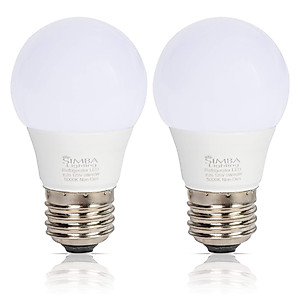Simba Lighting LED A15 Refrigerator Light Bulbs (2-Pack) 5W 40W Replacement Waterproof Small for Appliances, Freezers, 120V, E26 Standard Medium Base, Frosted Cover, Not Dimmable, 5000K Daylight