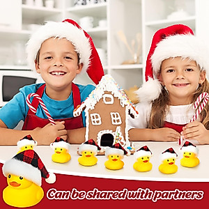 Liliful 48 Pcs Christmas Rubber Ducks with Christmas Hats Small Bathtub Yellow Ducks Mini Floating Squeaky Rubber Ducks Bath Toys for Baby Shower Holiday Decor Xmas Home Birthday (Berry Plaid Hat)