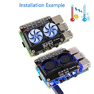 Raspberry Pi Fan 4B Dual Cooling Fans and Automatic Discoloration LED, Raspberry Pi GPIO Expansion Board for Raspberry Pi 4B / 3B+ / 3B / 3A+