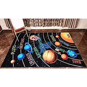 Furnish my Place 761 Solar System HD 4'4"x6'9" Area Rug Solar System for Playroom | Bedroom & Classroom | Washable Floor Mat | Contemporary Design | Multicolor