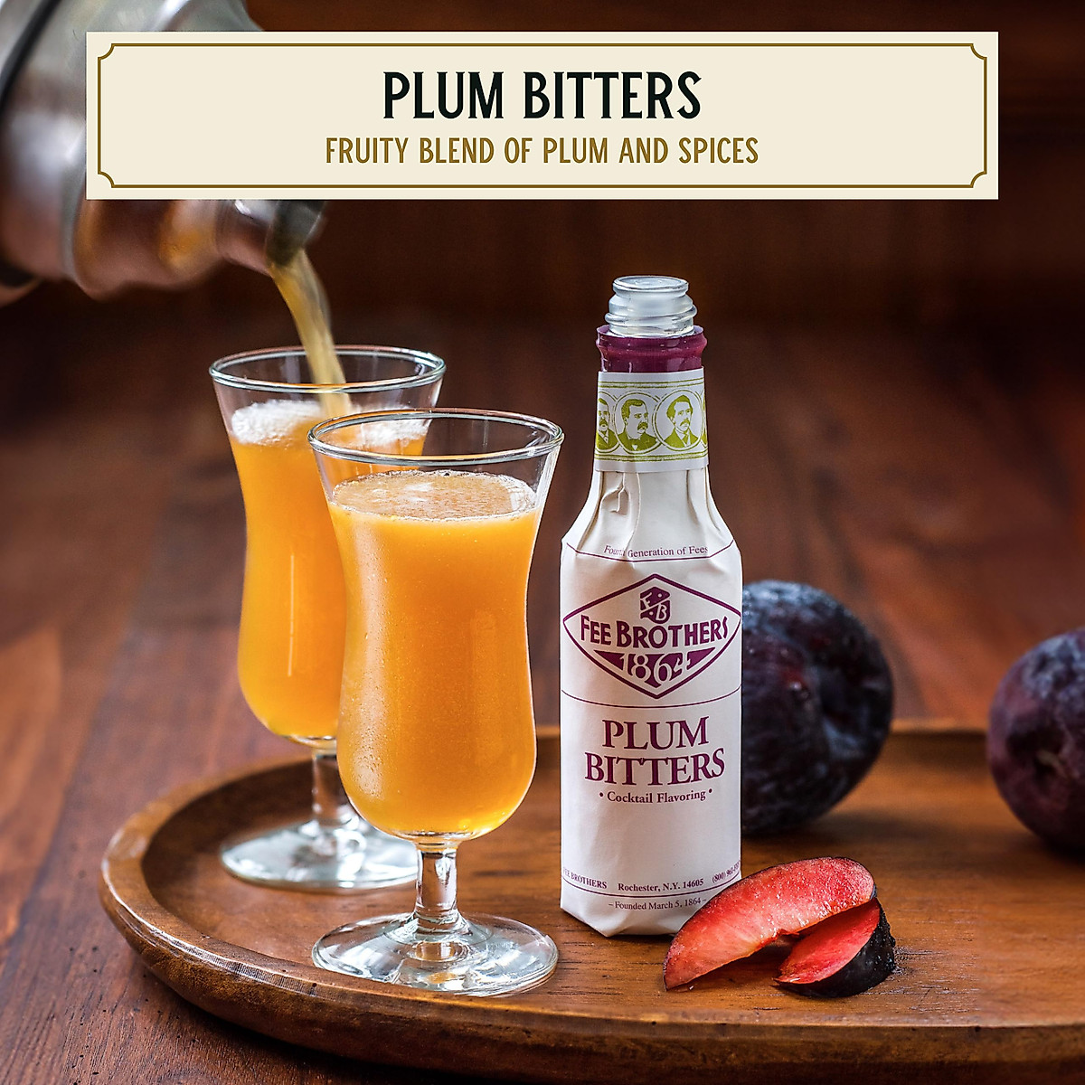 Fee Brothers Plum Cocktail Bitters - Aromatic Cocktail Mixer & Concentrated Flavoring, Gluten Free, Vegan-Friendly, 5 fl oz