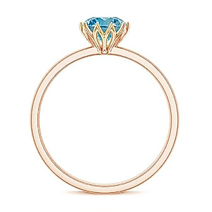 Certified 6 MM Aquamarine Round Engagement Ring for Women, AAA Quality, Natural Aquamarine Solitaire Ring, 14K Rose Gold, Size:US 8.00
