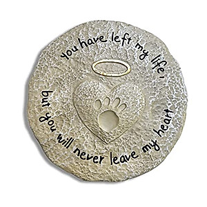 Lily's Home Pet Memorial Stone Engraved “You Have Left My Life, But You Will Never Leave My Heart” Outdoor Garden Grave Marker Stepping Stone or Wall Display in Memory of Loved Dog or Cat, Polyresin