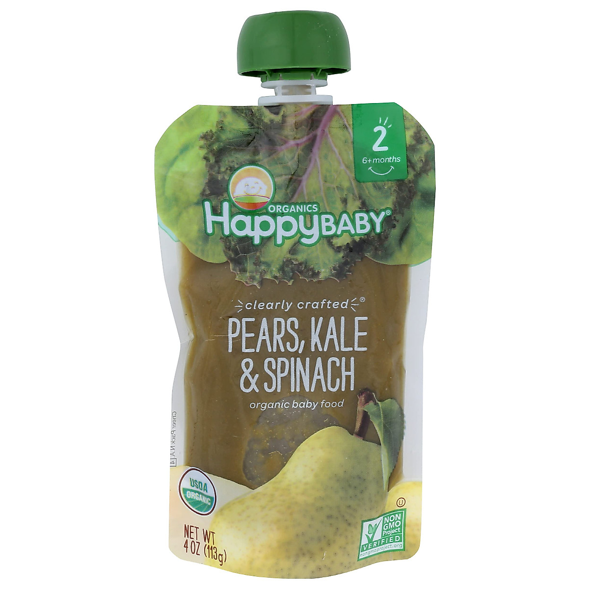 Happy Baby Pears Kale and Spinach Organic Baby Food, 4 Oz Pouch