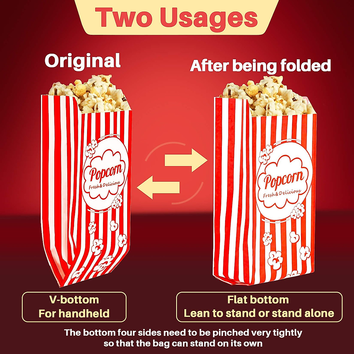 MAQIHAN 140 Popcorn Bags Individual Servings - Paper Popcorn Food Bags Party Pop Corn Sleeves Carnival Halloween Snack Packs Gift Favor Treat bolsas para palomitas Movie Night Supplies