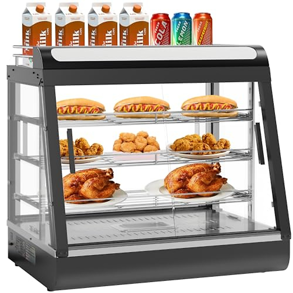 Cabinet, 27 inch Commercial Food Warming Cabinet 3 Tier Countertop Heated with Top Rack for Pizza/Pretzel Three Color Temper Glass w/Thermometer Adjustable Thermostat for Cafe Kitchen Restaurant