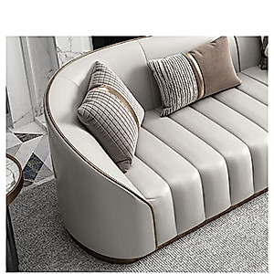 FZZDP Ivory Vertical Quilted Cushions Straight Row Sofa Thick Cushions Upholstered Leather Furniture Sofa