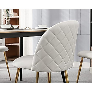 HNY White Velvet Mid Century Modern Dining Chairs Set of 4, Upholstered Accent Chairs with Gold Metal Legs, Kitchen & Dining Room Chairs Side Chairs for Living Room, Cream