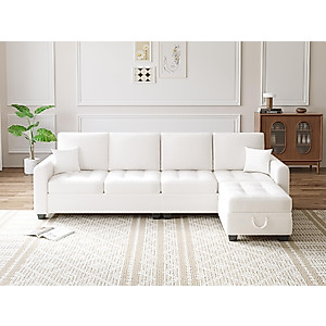 coucheta 100.6" Modular Sectional Sofa with Storage, Home Sofa Living Room with 4 Seat, L-Shaped Bench Chenille for Offices and Apartments, Deep Seat Sofa with Double Sided Chaise Longue, Beige