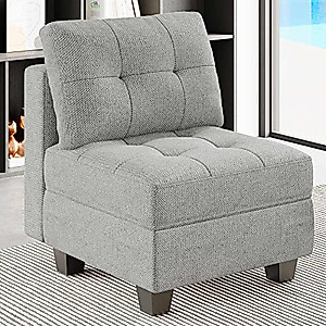 Belffin Middle Module Seat for Modular Sofa Sectional Couch with Storage Accent Armless Sofa Chair Modern Fabric Light Grey