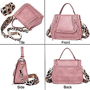 YOUNXSL Handbags and Purses for Women PU Leahter Top-Handle Satchel Braided Tote Fashion Shoulder Bag Pink