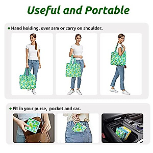 Feveqher 4 pack Reusable Grocery Bags, Large Capacity with 50LB, Lightweight Foldable Bags with Stylish and Cute Pattern in Ripstop Fabric