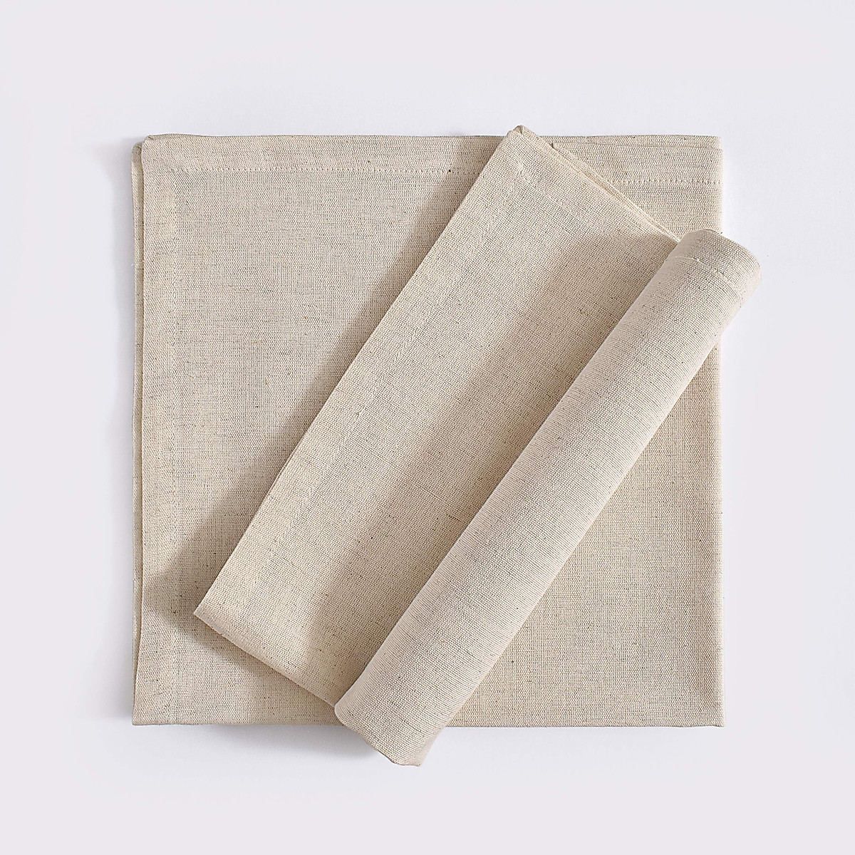 Fingercraft Dinner Cloth Napkins, Cotton Linen Blend 12 Pack Natural Premium Quality, Mitered Corners for Every Day Use Napkins are Pre Shrunk and Good Absorbency Christmas Cloth Napkins Ivory
