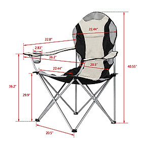 Vasitelan Outdoor Camping Chair with Back Support, Padded Lawn Chairs Folding Arm Chair with Bag, Cup Holder