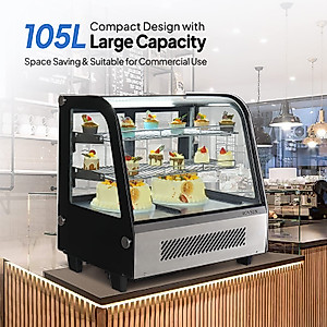 ROVSUN 3.7 Cu.Ft Refrigerated Display Case Commercial Countertop Refrigerator ETL NSF Certified, Display Refrigerator w/LED Automatic Defrosting Air-cooling Rear Sliding Door for Cafe Restaurant