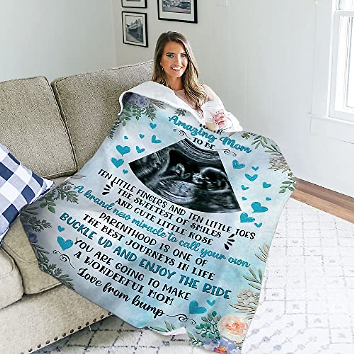 MUCHNEE Personalized to My New Mom Gifts for Women, New Mommy Gift for Wife from Husband, Mom to be Throw Blanket, Expecting Mother Gifts, New Pregnancy Gifts for First Time Moms, Gender Reveal Gifts