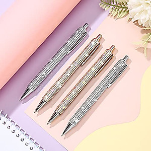 4 Pcs Rhinestone Metal Ballpoint Pens Bling Bling Pens Black Ink Pens Diamond Pen Big Crystal Ballpoint Pens 4 Pcs 1.0mm Pen Refills for Kids Students Teachers Gift (Silver, AB Silver)