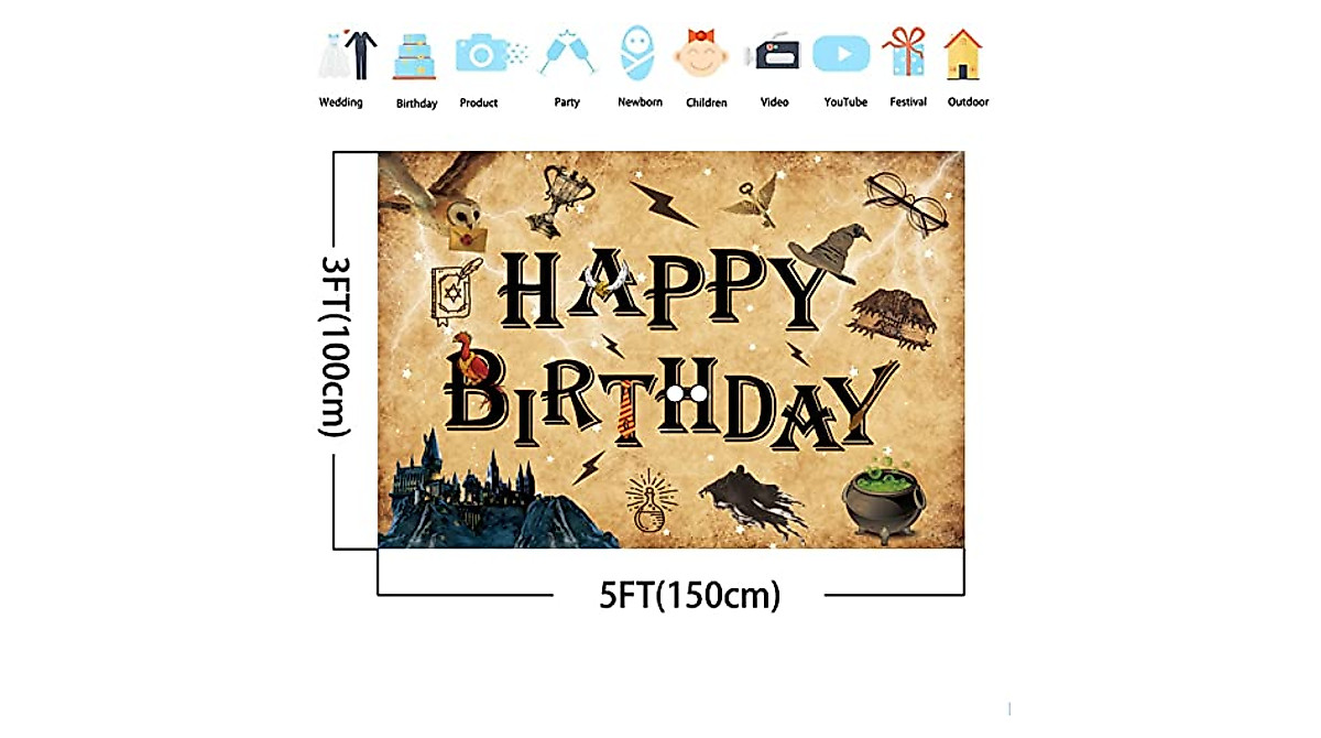 QIEXI Wizard Birthday Backdrop - Magical Party Decoration 5x3ft