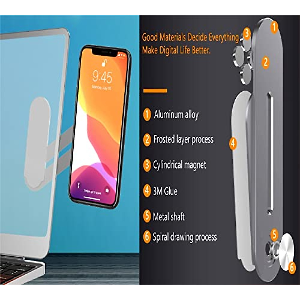 REYPAZ Adjustable Laptop Side Mount Clip, Phone Holder for Laptop - Laptop Stand Computer Monitor Expansion Bracket Compatible with All Cell Phones