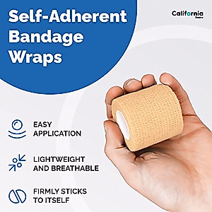 California Basics Self-Adhesive Bandage Wrap - 4 inch, 12 Pack - Suitable for All Sports - Breathable Athletic Tape for Wrists - Knee and Ankle