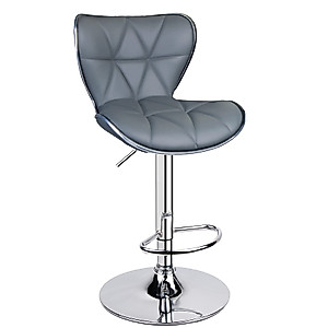 Leopard Shell Back Adjustable Swivel Bar Stools, PU Leather Padded with Back, Set of 2, Grey