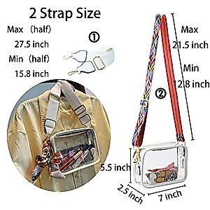 KlaOYer 2 Adjustable Strap PVC Clear Crossbody Bags with Silk, Stadium Approved Transparent Shoulder Bag Handbag Small Square Phone Bag Zipper Purse(white)
