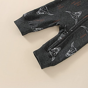 Omkzanbi Western Baby Boy Clothes Newborn Cowboy Jumpsuit Cow Printed Onesie Long Sleeve Bodysuit Fall Winter Outfit (Western Onesie Cow Printed, 0-3 Months)