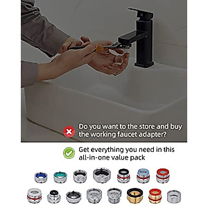 Hibbent 15 Pieces Faucet Adapter Kit, Brass Aerator Adapter Set for Faucet Tap with Removable Aerator to Connect Garden Hose, Aerator, Water Filter Adapter for Faucet Sink - Male/Female, Chrome