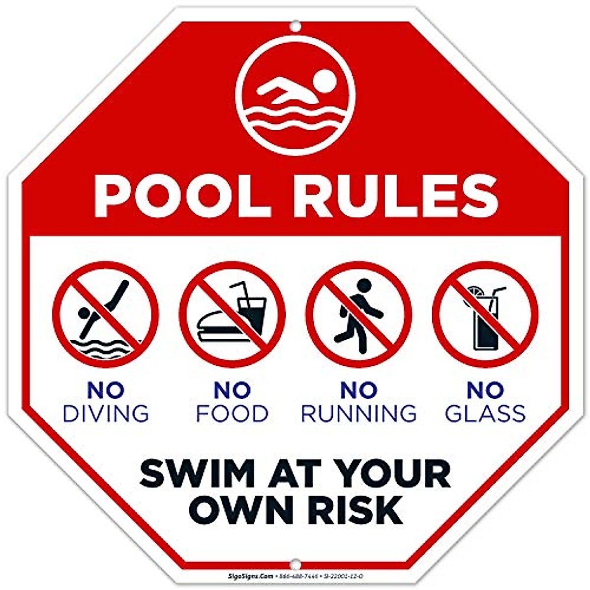 Pool Rules Sign, Pool Sign, 12x12 Inches, Rust Free .040 Aluminum, Fade Resistant, Made in USA by Sigo Signs