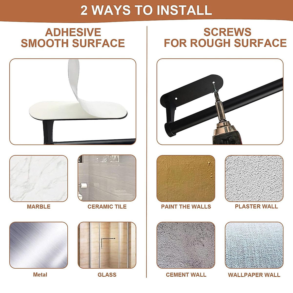 WSZBDY Paper Towel Holder and Wall Hook Set, Wall Mount Paper Roll Holder and Towel Hooks, Self-Adhesive Under Cabinet, Both Available in Adhesive and Screws, for Kitchen and Bathroom