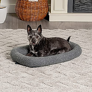 Furhaven Dog Bed for Extra Small Dogs & Indoor Cats, 100% Washable, Sized to Fit Crates - Sherpa Fleece Bolster Crate Pad - Gray, Extra Small