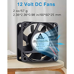 GDSTIME Dc 12V 60mm 6cm 60x60x25mm 2 Wire Brushless Cooling Fan