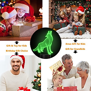 FULLOSUN Wolf Gift 3D Light, Optical Illusion Bedside Night Lamp, 16 Color Changing with Remote Control Creative Room Decor Best Birthday for Kids Boys Men