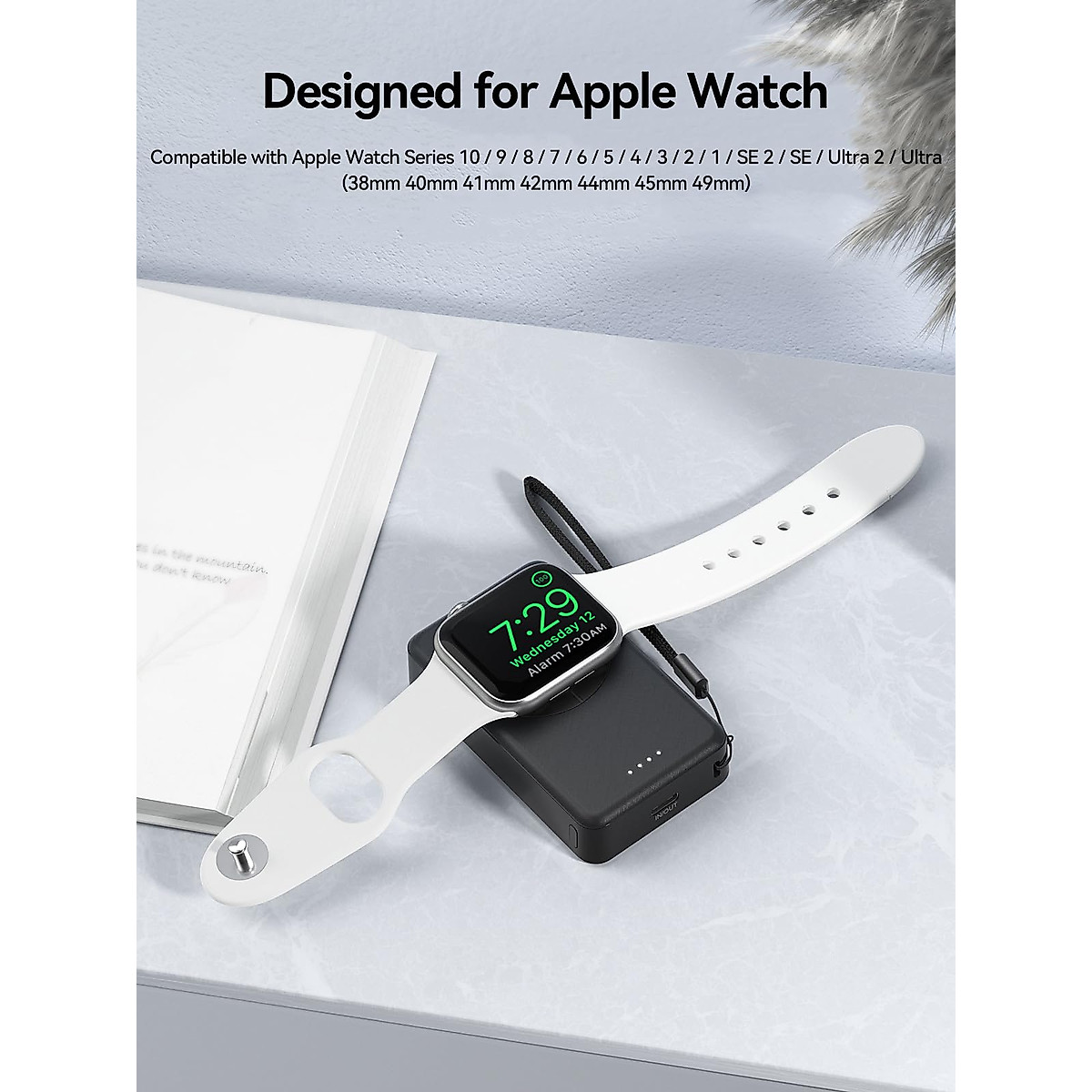 LVFAN Portable Charger for Apple Watch, 4000mAh iWatch Charger Power Bank Wireless Battery Pack Magnetic Travel Smartwatch Charger for Apple Watch Series 10 9 8 7 6 5 4 3 2 1 SE Ultra 2 Ultra (Black)