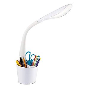 OttLite LED Desk Space Organizer Lamp, White – 4 Brightness Levels, Touch Activated Controls, Flexible Neck Height, Storage for Desk Supplies, For Reading, Crafting & Sewing