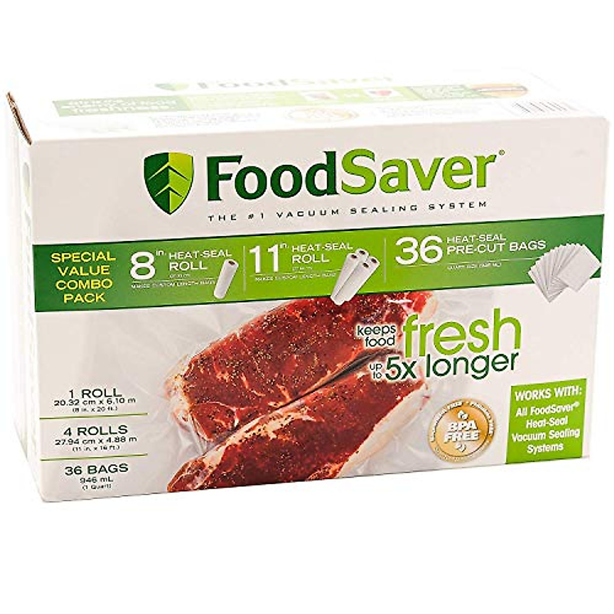Special Value Combo Pack FoodSaver 8" & 11" Rolls & 36 Heat-Seal Pre-Cut Bags BPA free