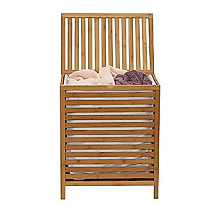 Household Essentials 6216-1 Natural Bamboo Laundry Hamper with Hinged Lid and Cotton Liner Large