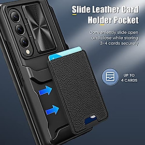 Caka for Z Fold 4 Case, Fold 4 Case with S Pen Holder & Screen Protector, Wallet Case with Card Holder Camera Cover & Hinge Protection Phone Case for Samsung Galaxy Z Fold 4 5G 2022-Black