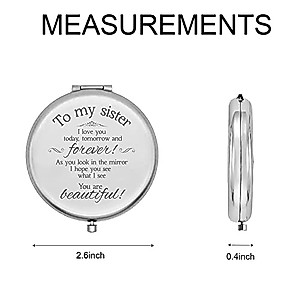 Simple Plus+ Sister Gifts from for silver Compact Mirror,gifts brother,bridesmaid wedding day,2.6 inch Round Folding Handheld 2-Sided Mirror 1x/2x Magnification Mirror. (01)