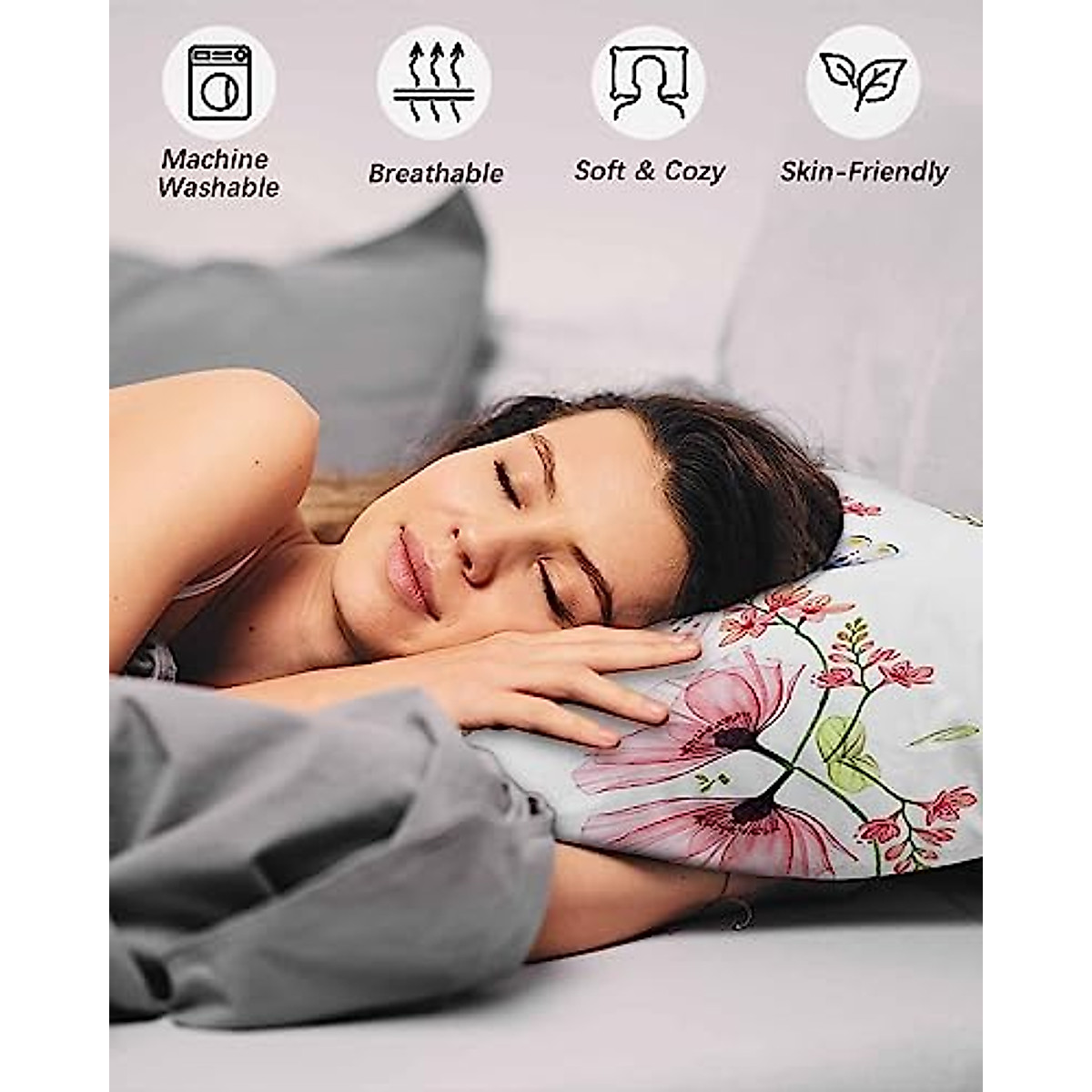 Edwiinsa Red Teal Spring Floral Pillow Covers King Standard Set of 2 20x36 Bed Pillow, Farmhouse Summer Flowers Plush Soft Comfort for Hair/Skin Cooling Pillowcases with Envelop Closure