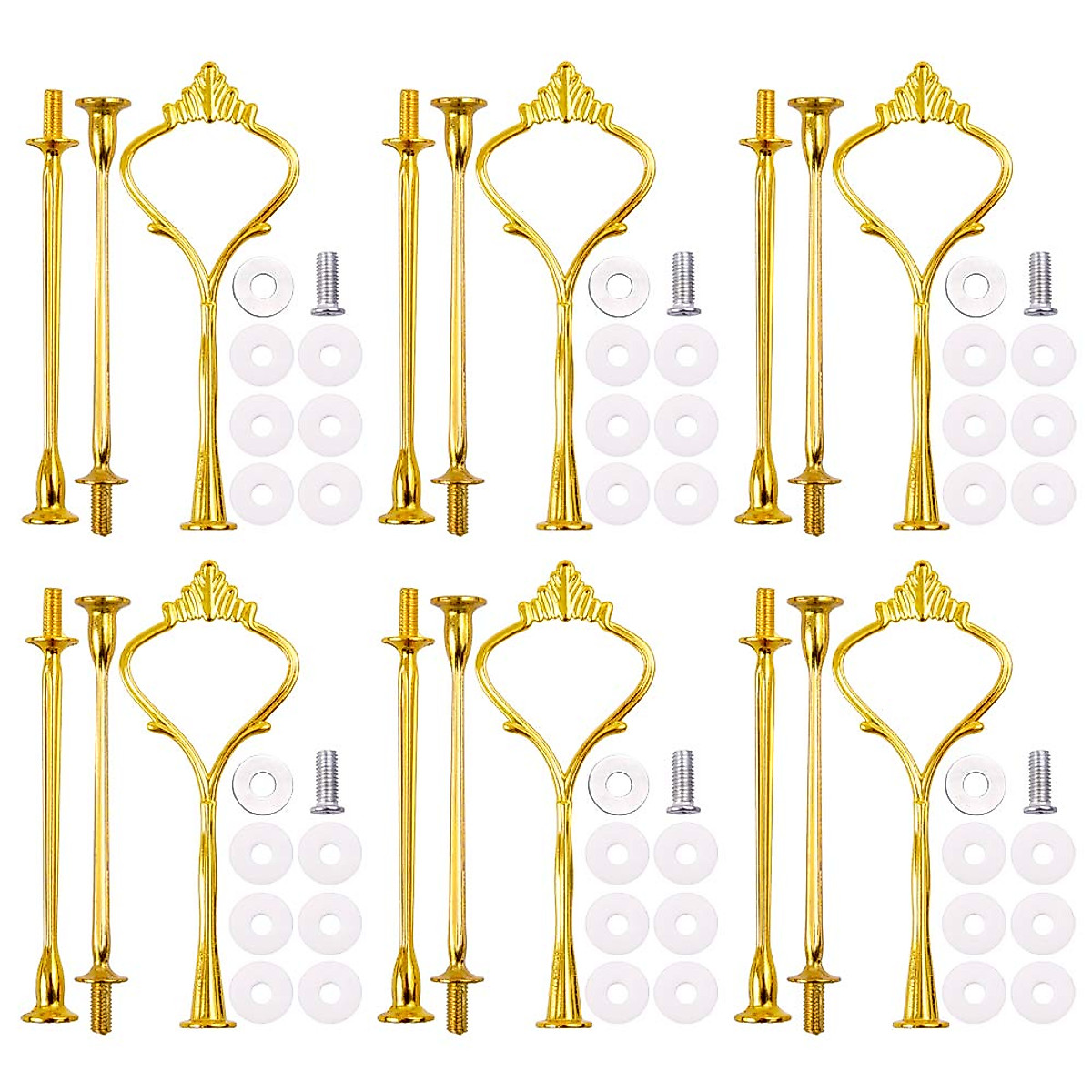 3-Tier 14.6'' Cupcake Stand Hardware Fittings, Metal Mold Crown Holder DIY Making for Fruit Plate Cake Stand Snack Tray Replacement Parts for Tea Party Wedding Decoration (6 Sets - Gold)