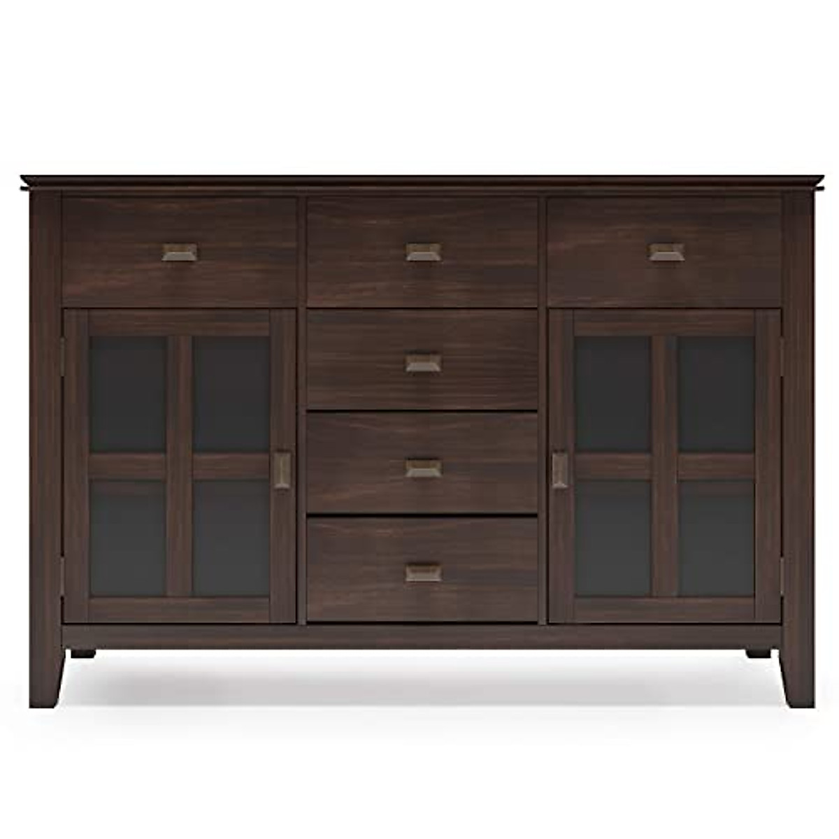 SIMPLIHOME Artisan Solid Pine Wood 54 inch Contemporary Sideboard Buffet Credenza in Dark Chestnut Brown features 2 Doors, 6 Drawers and 2 Cabinets with Large storage spaces